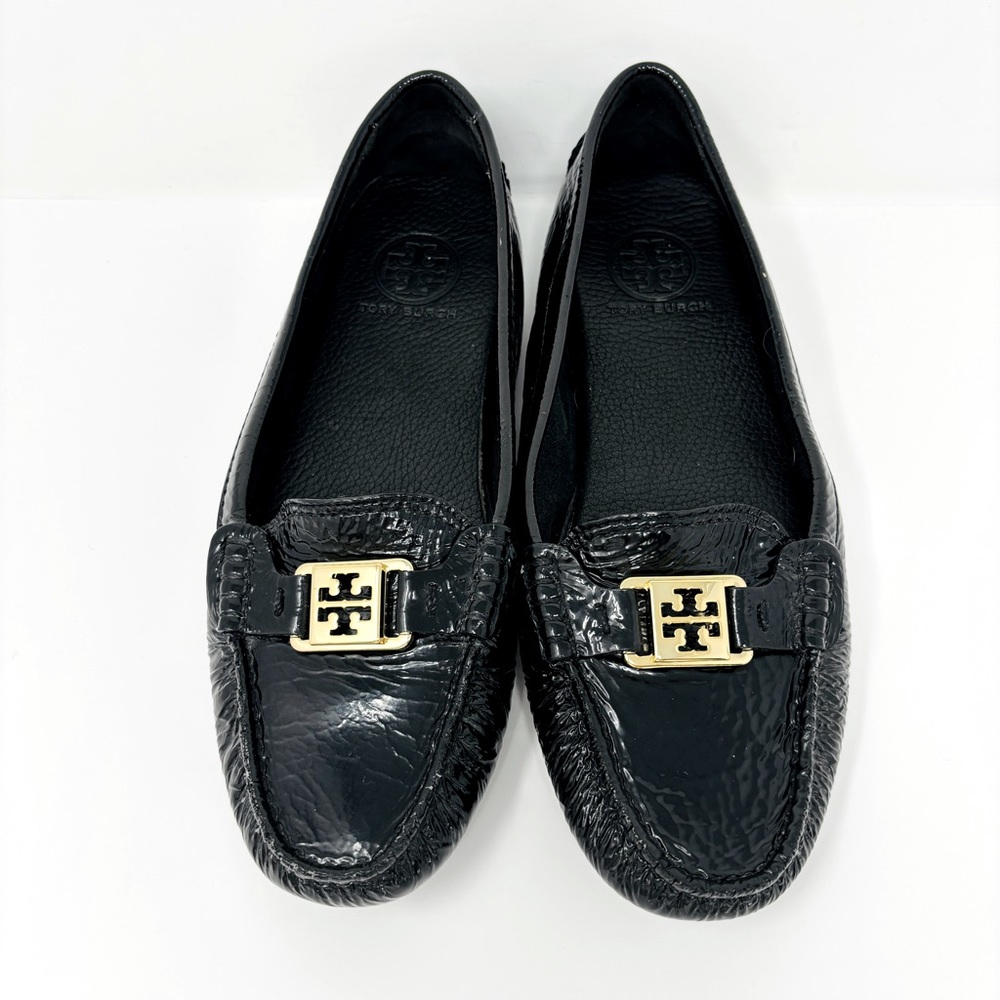 Tory Burch Black Patent Leather Kendrick Driver Flats - Gem